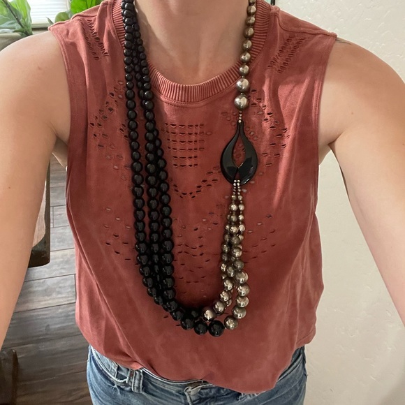 Applause | Jewelry | Vintage Black Silver Long Beaded Necklace Applause ...